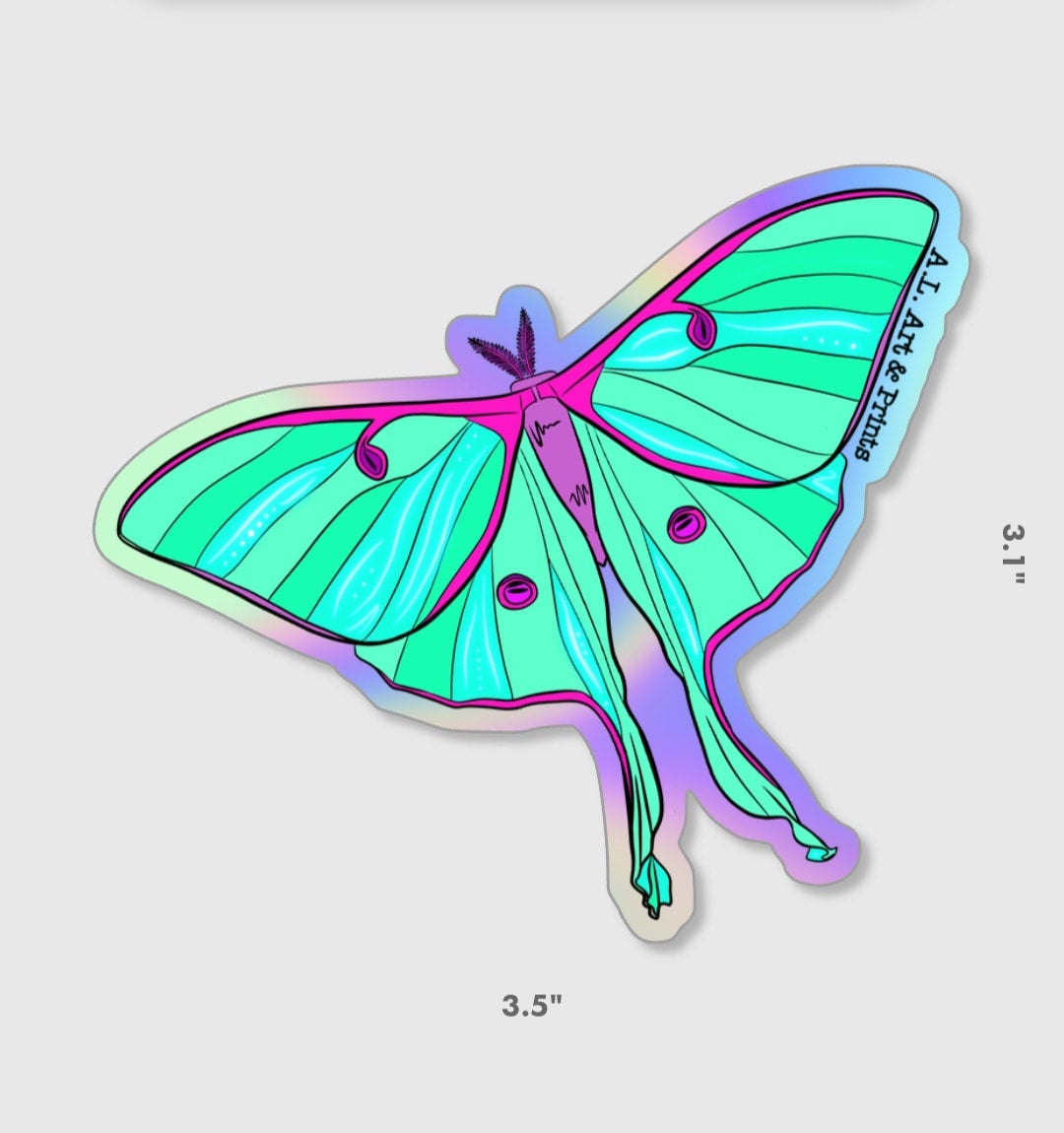 Luna Moth Holographic Sticker - Die Cut | A.L. Art & Prints